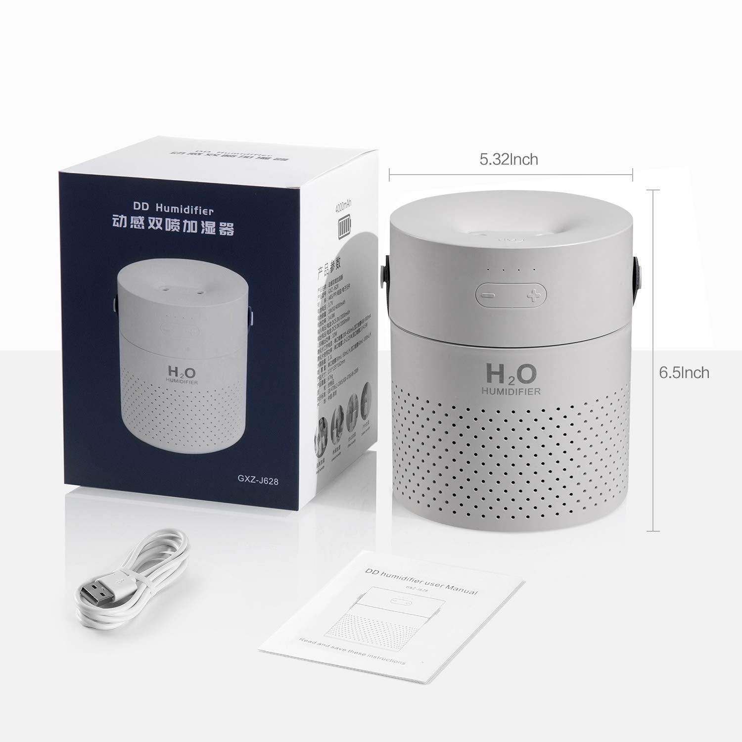 SmartDevil Portable Desk Humidifier,1.1L Cool Mist Humidifier with 4000mAh Battery Operated, Small Humidifier for Home Bedroom Office, Plants, Double-Head Spray, Colorful Night Light Function (Grey)
