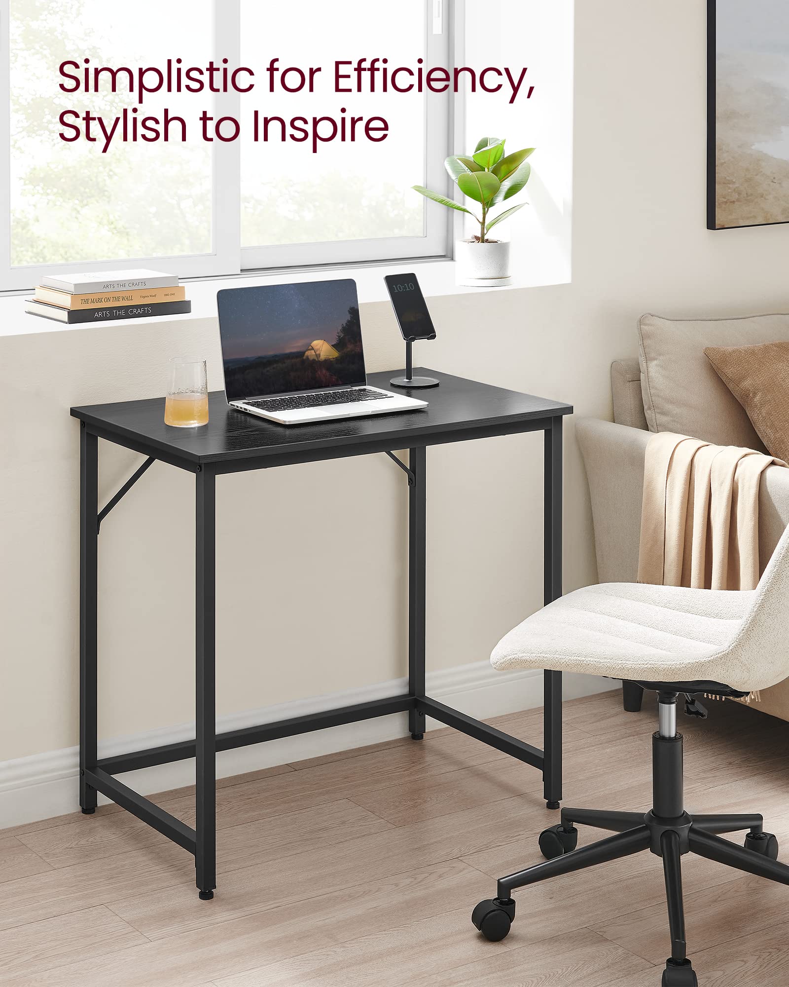 VASAGLE Computer Desk, Gaming Desk, Home Office Desk, for Small Spaces, 19.7 x 31.5 x 29.5 Inches, Industrial Style, Metal Frame, Black with Wood Grain ULWD038B56