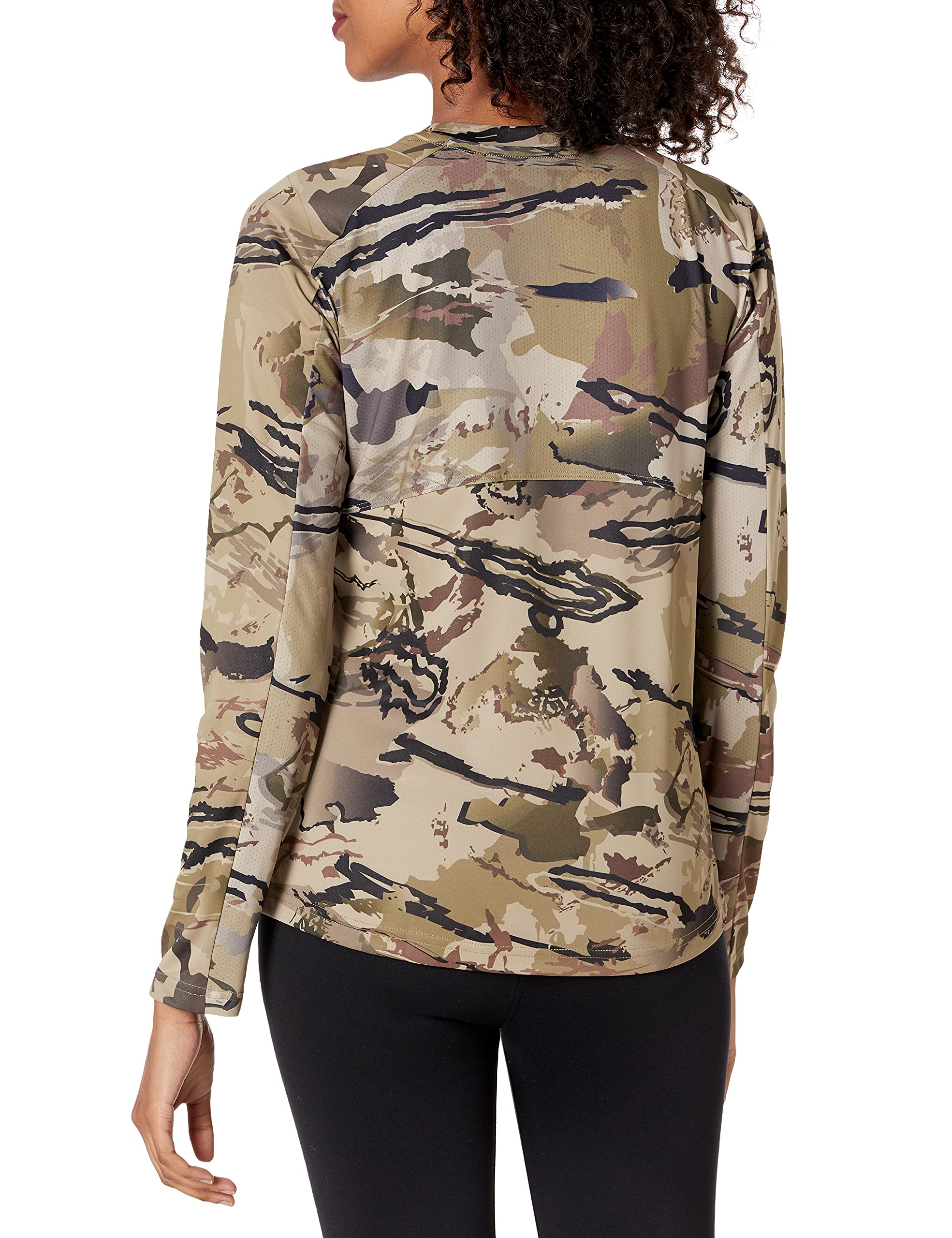 Under Armour Women's IsoChill Brushline Long Sleeve T-Shirt, Ua Barren Camo (999)/Black, Medium