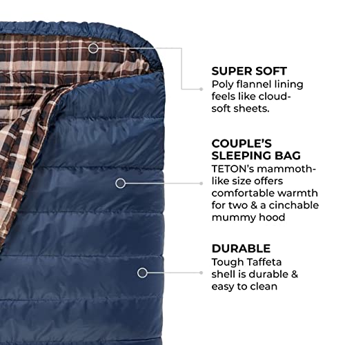 TETON Sports Mammoth Queen Size Sleeping Bag- Double Sleeping Bag β A Warm Bag the whole family can enjoy β Great Sleeping Bag for Camping, Hunting and base camp. Compression Sack Included Blue