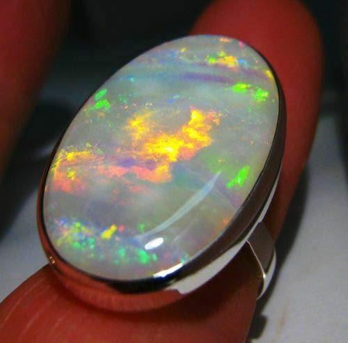 ROSE JEWELRY 925 Silver Ring Woman Man White Fire Opal Moon Stone Wedding Engagement Size6-10 (6)
