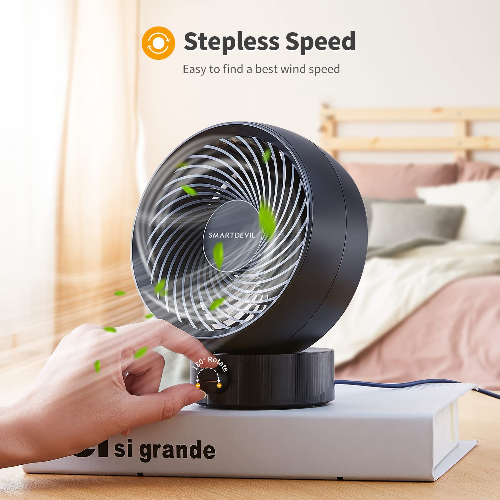 SmartDevil USB Desk Fan, Small Personal Desktop Table Fan with Strong Wind, Quiet Operation Portable Mini Fan for Home Office Bedroom Table and Desktop (Black)