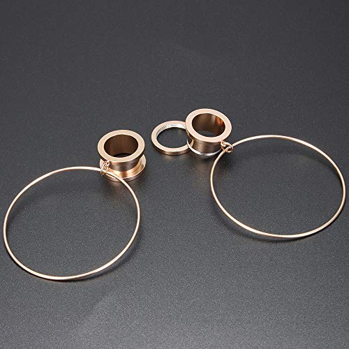 ZS Ear Tunnels Large Hoop Ear Plugs Rose Gold Ear Gauges 316L Stainless Steel Expander Dangle Gauges 6g-3/4 IN