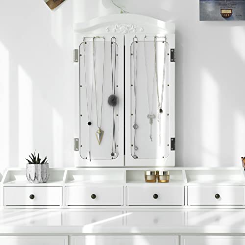VASAGLE Vanity Set, Tri-Folding Necklace Hooked Mirror, 7 Drawers, 6 Organizers Makeup Dressing Table with Cushioned Stool Easy Assembly, for Women White URDT06M