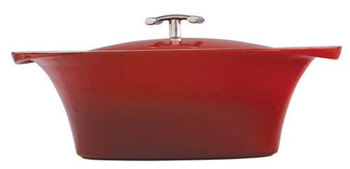 Starfrit Heritage 6-Quart Enameled Cast Iron Pan with Lid Shaded Red