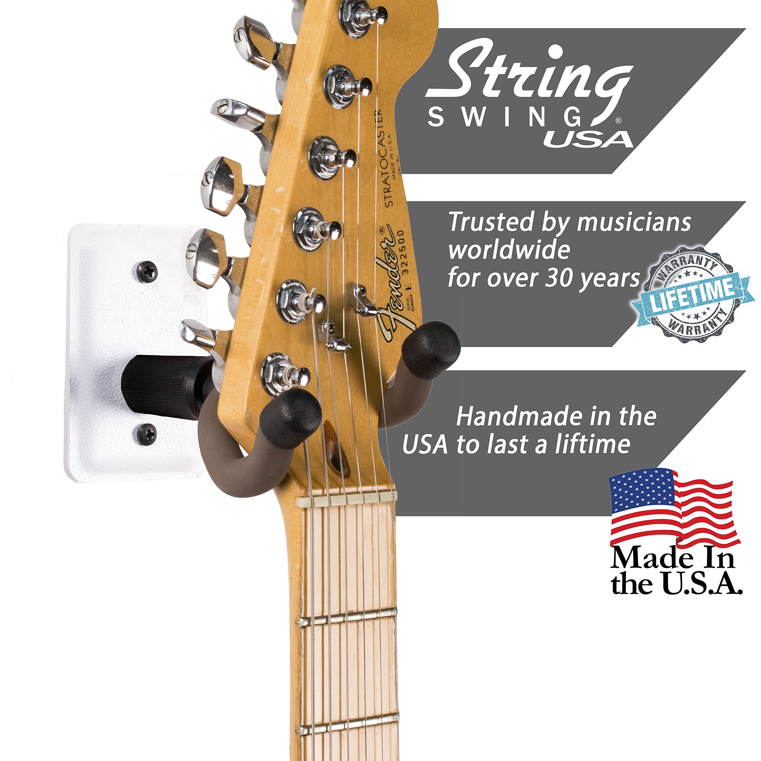 String Swing Guitar Hanger White Metal Wall Mount Home & Studio Guitar Keeper WCC11K