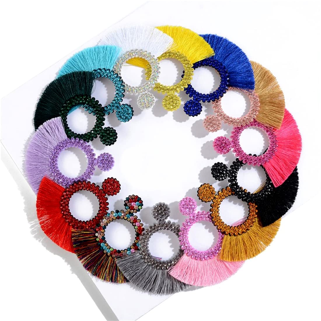 TINNYFY 12 Pairs Boho Statement Earrings Tassel Earrings Hoop Dangle Earrings Long Earrings for Women/Girl (B)