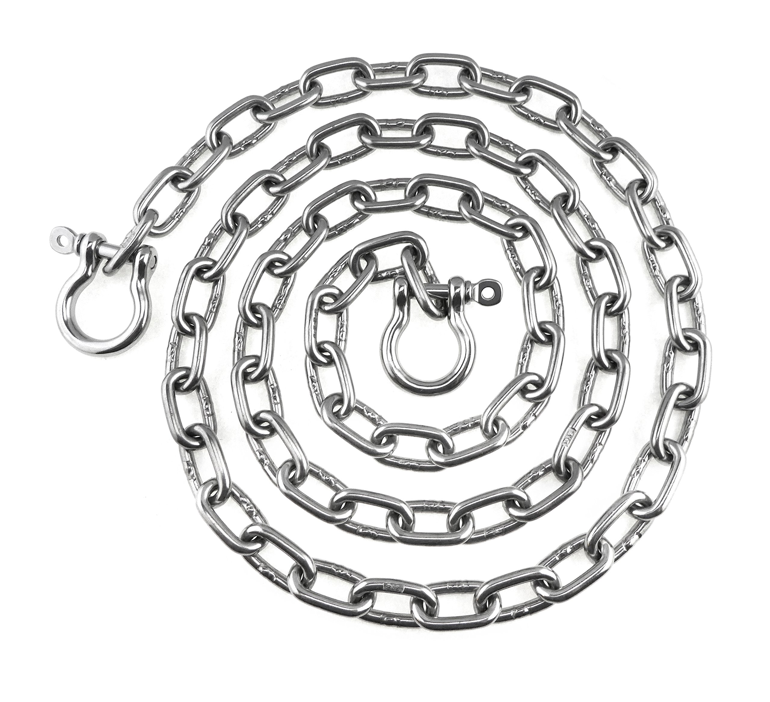 US STAINLESS Stainless Steel 316 Anchor Chain 1/4" (6.3mm) by 6' with shackles