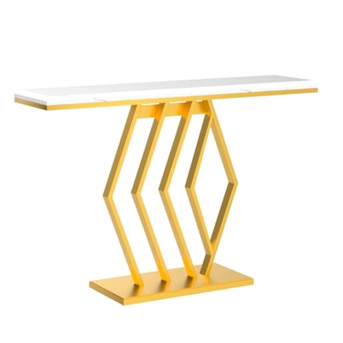 Tribesigns Gold Console Table, 47 Inch Faux Marble White Entryway Sofa Table with Geometric Base, Modern Narrow Accent Table Behind Couch for Living Room, Hallway, Foyer, Entrance