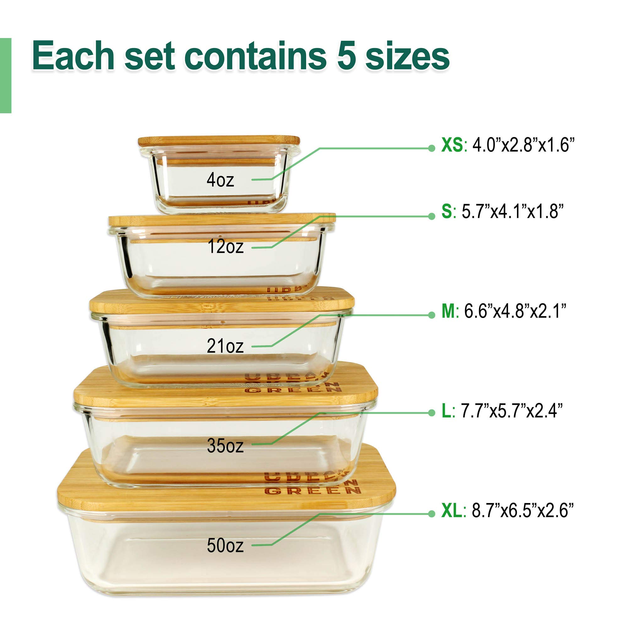 Urban Green Glass Container Bamboo Lids, Glass Food Storage Containers, Meal Prep Containers, Pantry and Cabinet Organization, Microwave-Oven-Freezer Safe Container, XXLarge Size, 76oz/2260ml, 2 Pack