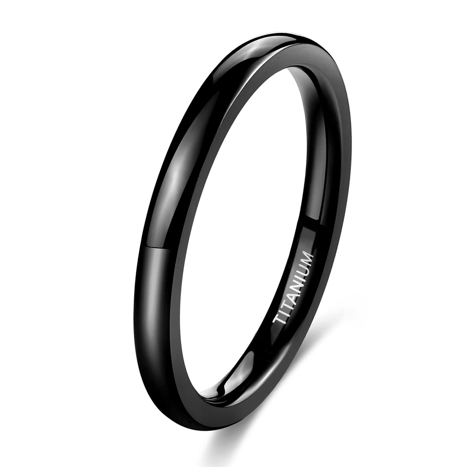 TIGRADE Black Titanium Ring 2mm 4mm 6mm 8mm Dome High Polished Wedding Band Size 3-14.5,2mm,Size 7