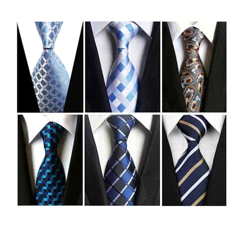 Wehug Lot 6 PCS Men's Ties Silk Tie Woven Necktie Jacquard Neck Ties Classic Ties For Men style022