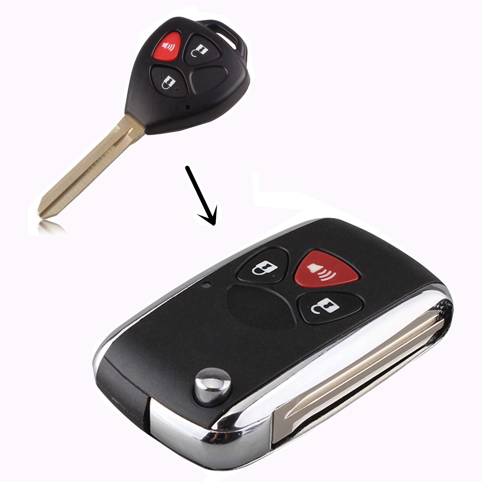 WBOY Uncut Blank 3 Buttons Modified Folding Flip Remote Key Fob Case Shell Replacement Compatible With Camry Corolla Matrix RAV4 Venza Yaris Scion Tc Key Fob No Chips