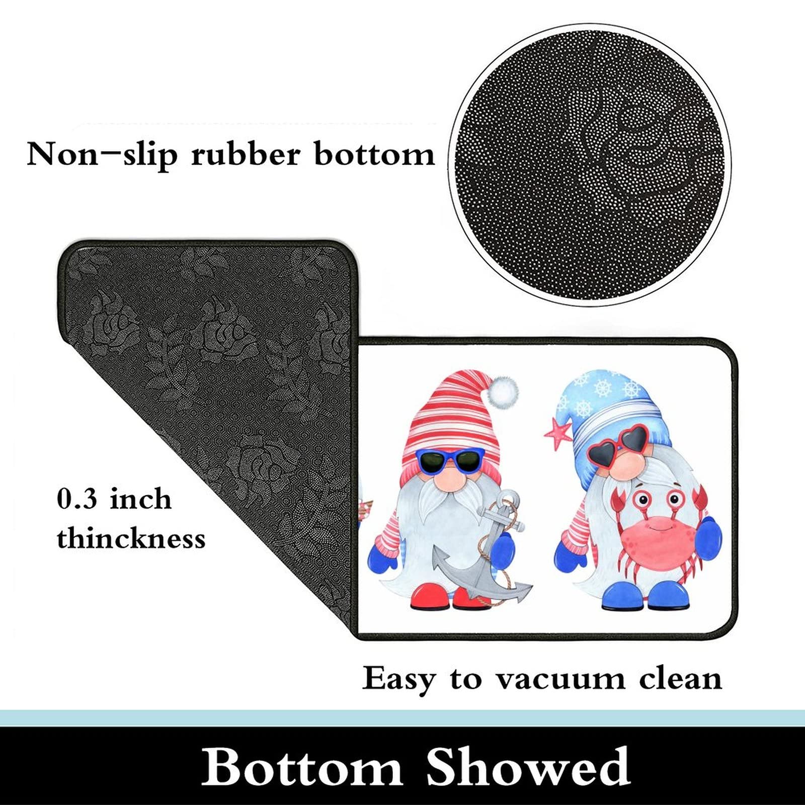TsyTma Beach Gnomes with Anchor Ship Kitchen Rug Hello Summer Floor Mats Washable Non-Slip Bathroom Rug Runner Laundry Room Home Decor 39x20 Inch