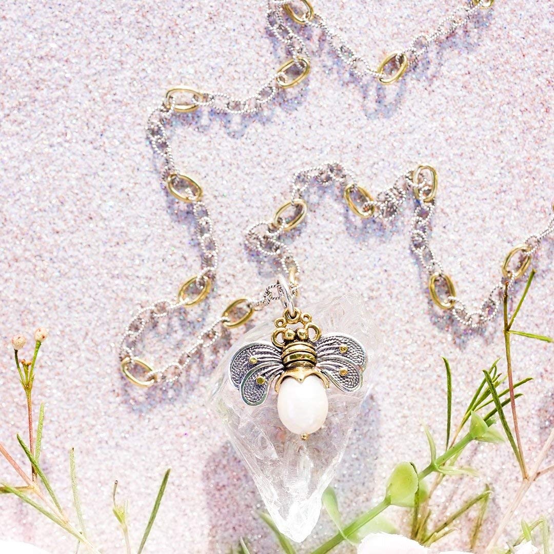 Waxing Poetic Bee Brave Sterling Silver, Brass and Pale Pearl Bee Charm