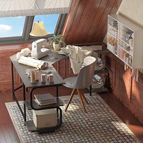 Teraves Modern L Shaped Desk with Shelves,54.21" Computer Desk/Gaming Desk for Home Office,Corner Desk with Large Desktop (Black Oak+Black Frame, Small+4 Tier Shelves)