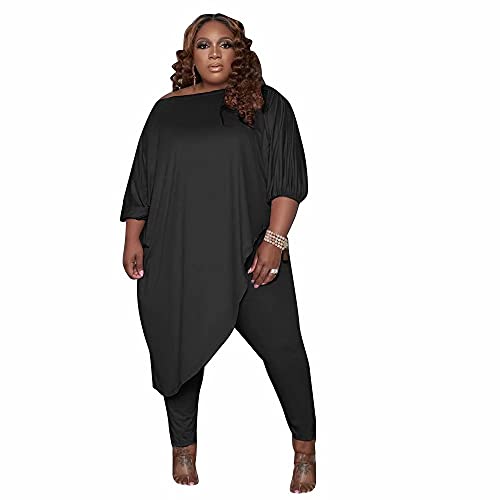 YUSUPU Plus Size Womens 2 Piece Outfits Tracksuits long Sleeve Slant Shoulder Asymmetrica Tops Bodycon Pants Sweatsuit Sets