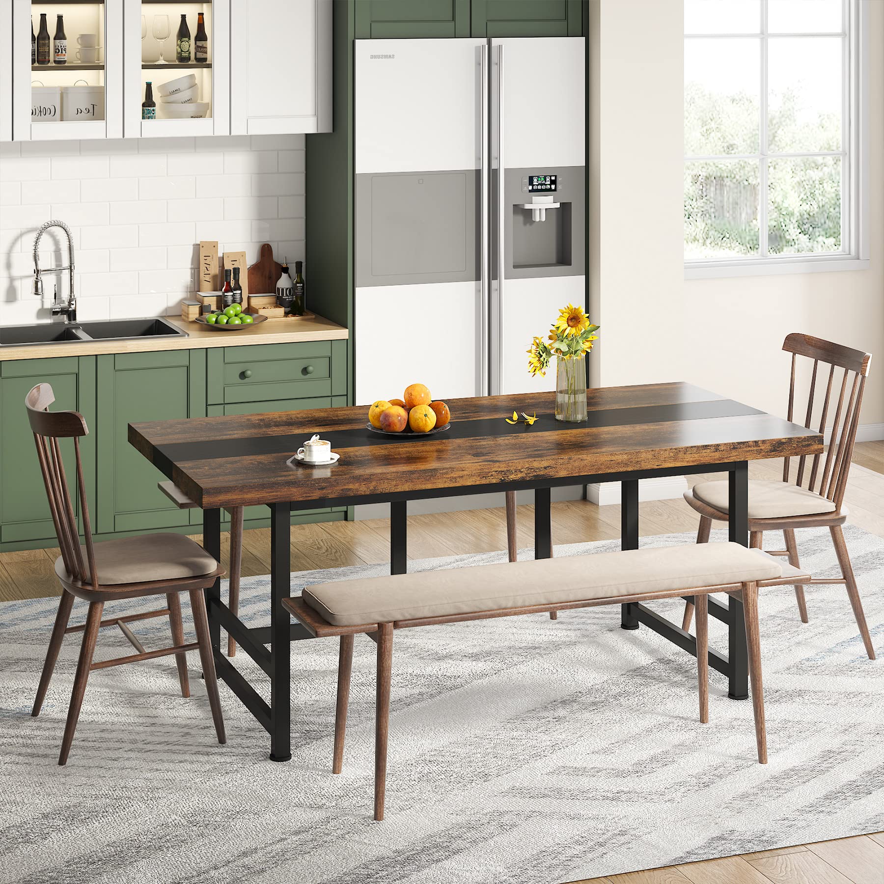 Tribesigns Wooden Dinning Table for 6 People, 70 inches Home & Kitchen Table, Large Dinning Room Table with Metal Frame for Family Gathering or Party (Rectangular)