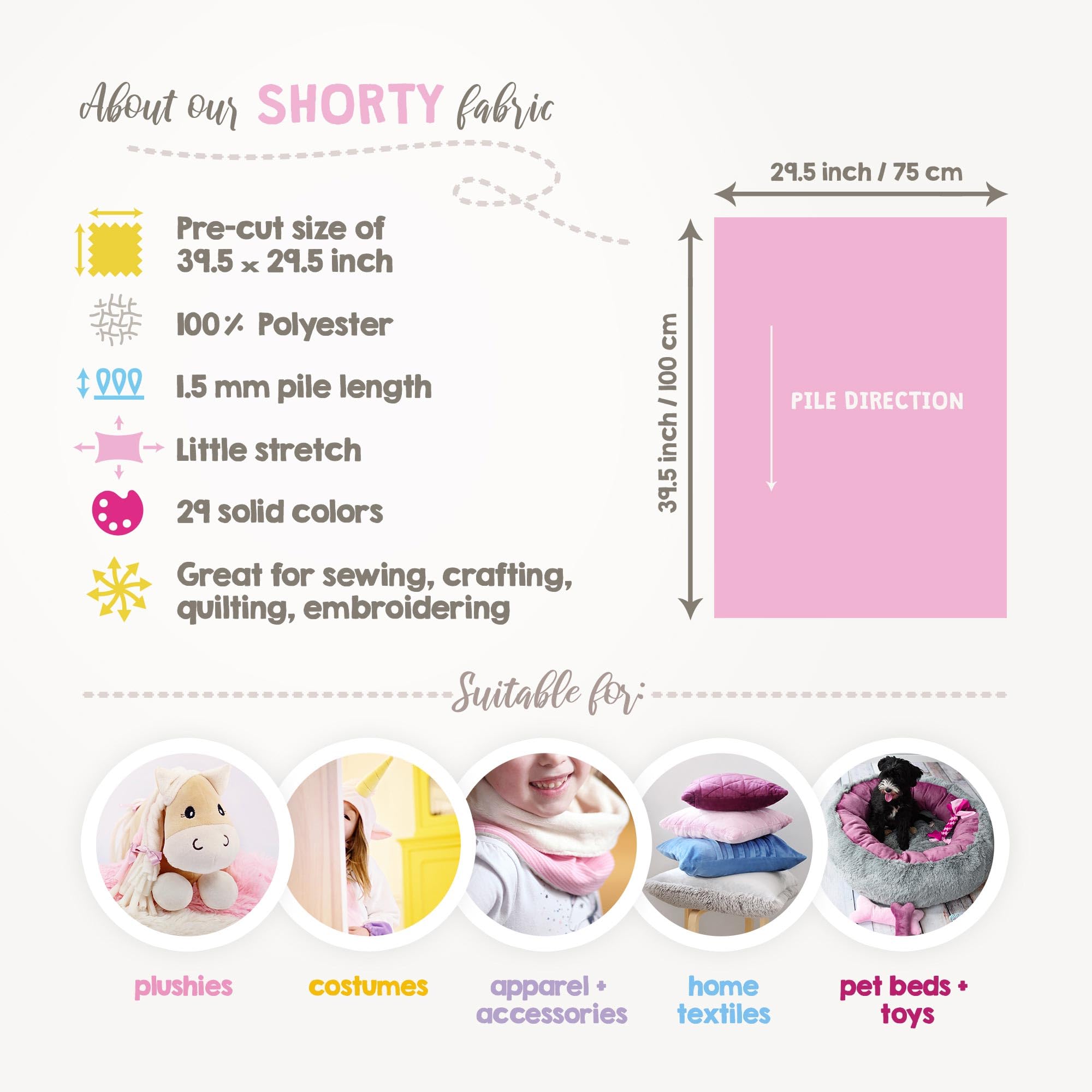 Short Pile Plush Fabric for Sewing/Minky for plushies & Many More ✦ 39.5x29.5 inch ✦ Pile Length 1/16 inch (1.5 mm) ✦ HOT Pink