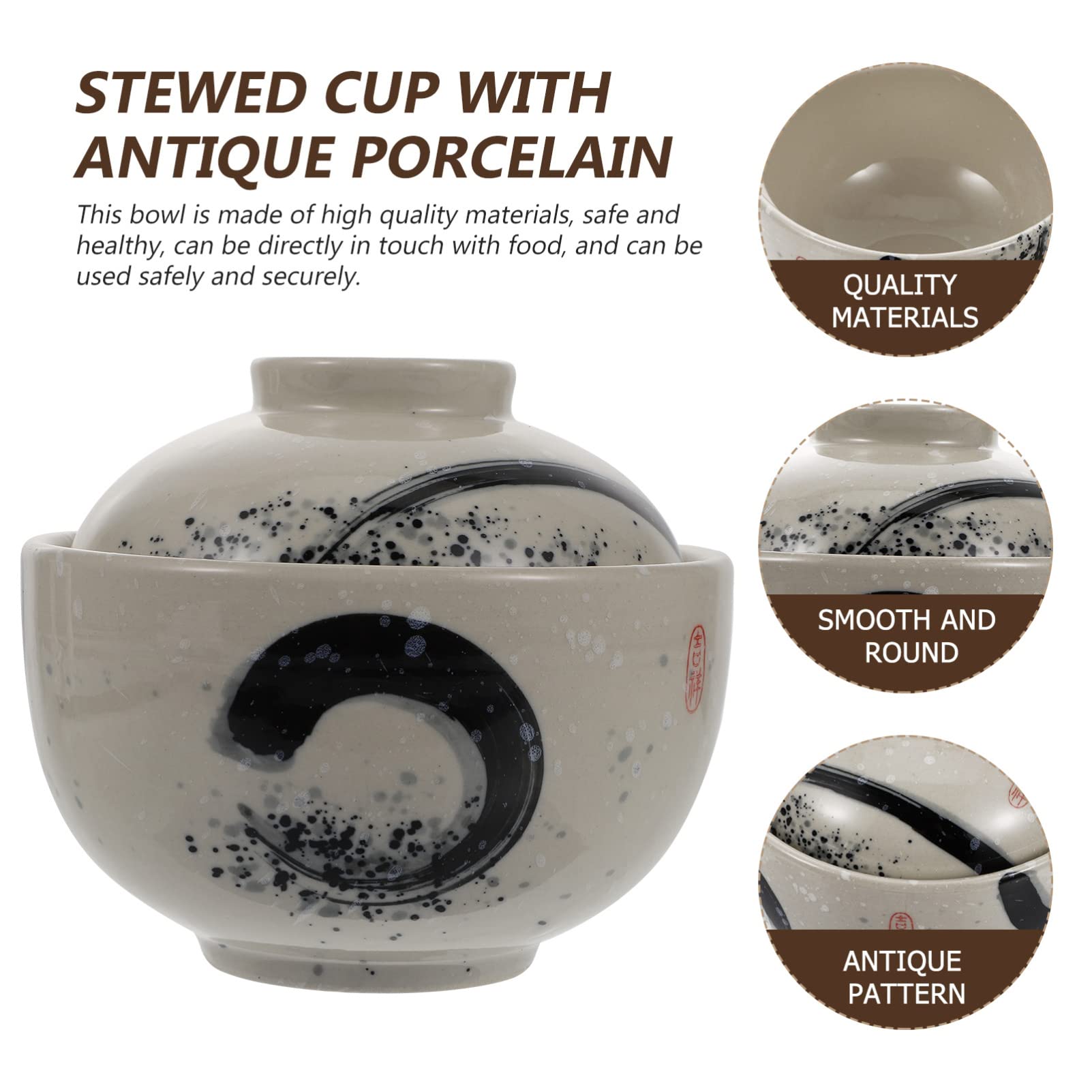 Yardwe Ceramic Bowl with Lid Traditional Japanese Style Soup Bowl Ramen Noodle Soup Rice Bowl with Lid (White)
