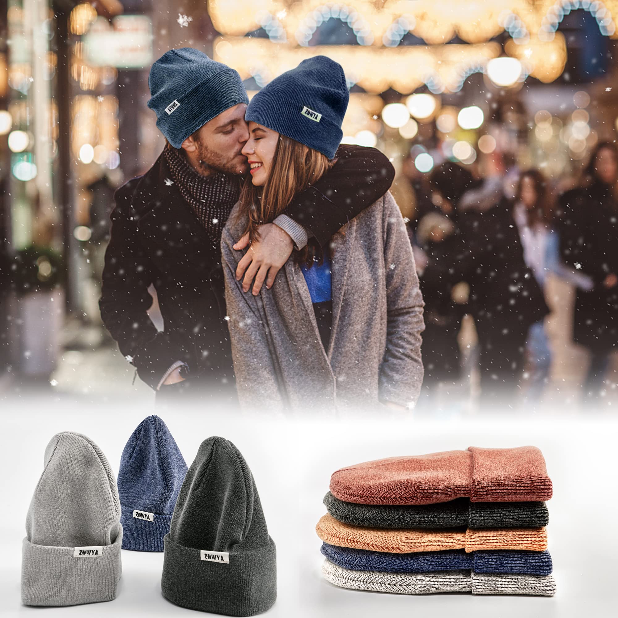 zowya Winter Beanie for Men Women Knit Cuff Snug Slouchy Skull Caps Classic Warm Spring Autumn 1-Hat (NAVY)