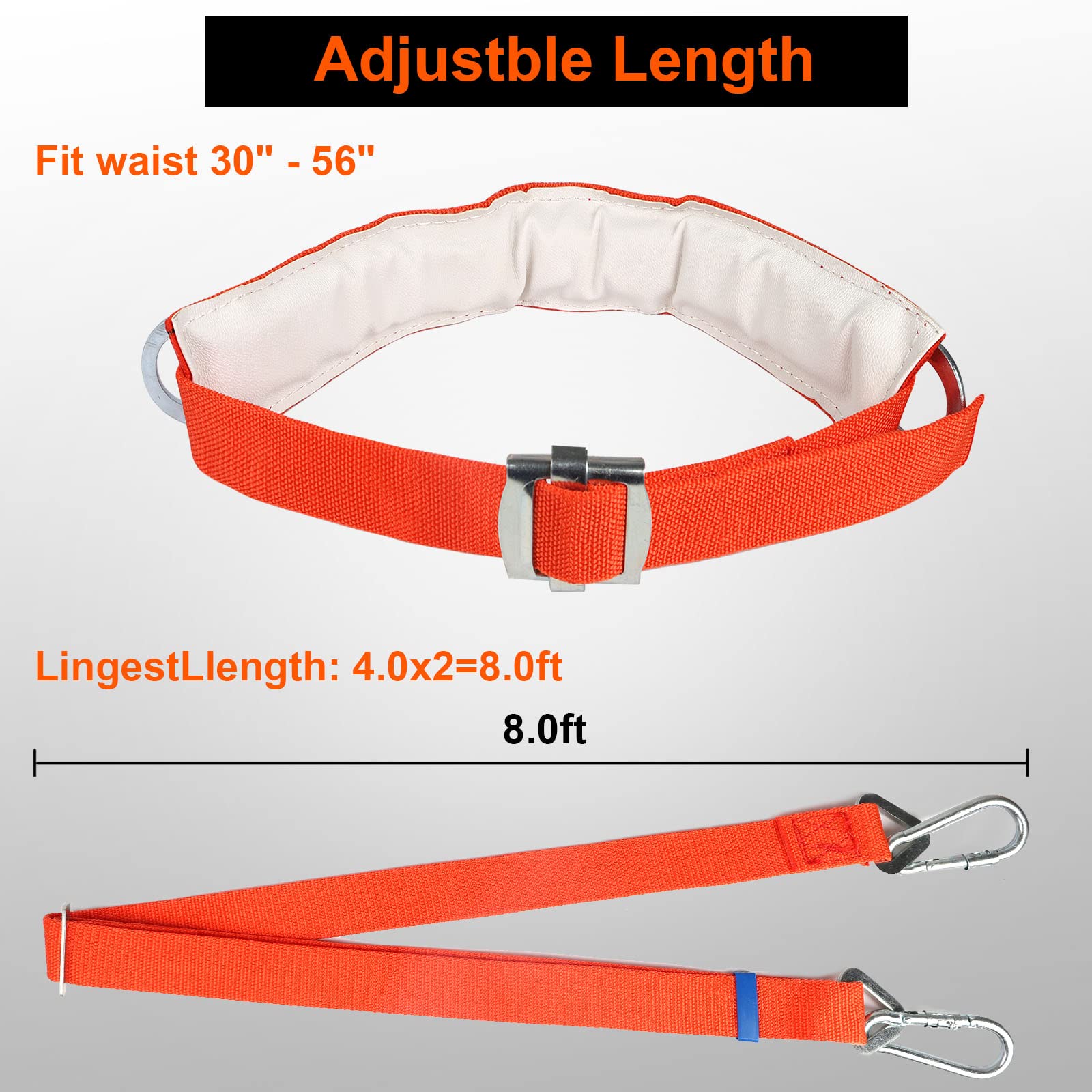 TT TRSMIMA Safety Belt with Adjustable Lanyard - tree climbing belt harness - safety lanyard fall protection-tree climbing lanyard,ladder safety harness with Sports Gloves