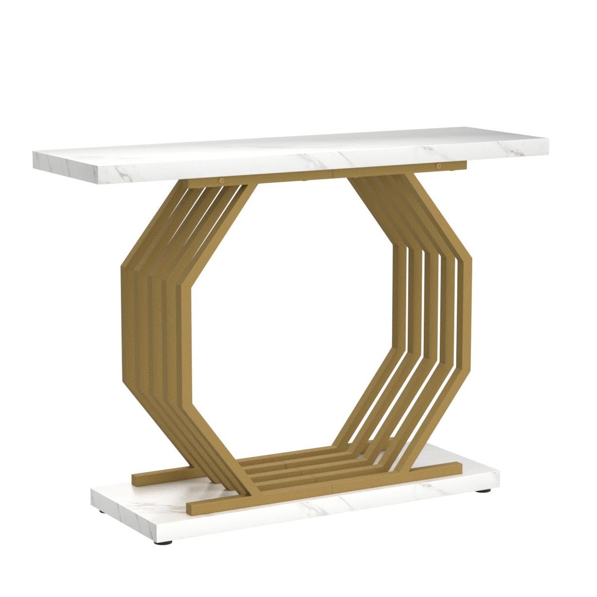 Tribesigns Gold Console Table, Faux Marble Entryway Table Narrow Sofa Table with Geometric Metal Base, 40 Inch Modern Accent Table Entrance Table for Living Room, Hallway, Foyer, Black