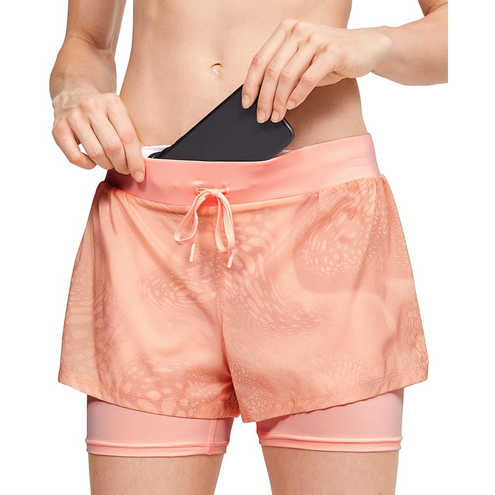 Under Armour Run Speedpocket 2-in-1 Weightless Running Short, Peach Frost (845)/Reflective, Large