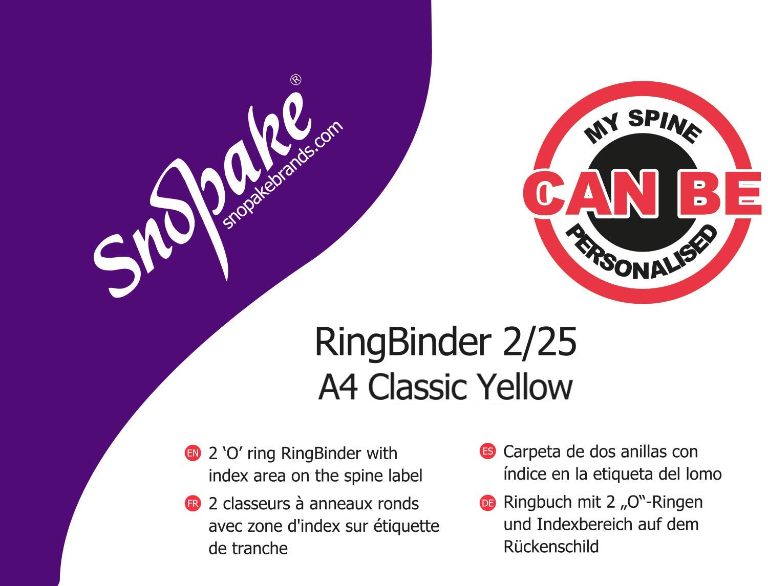 Snopake A4 2 O-Ring 25 mm RingBinder – Classic Yellow [Pack of 10] Ref: 10182