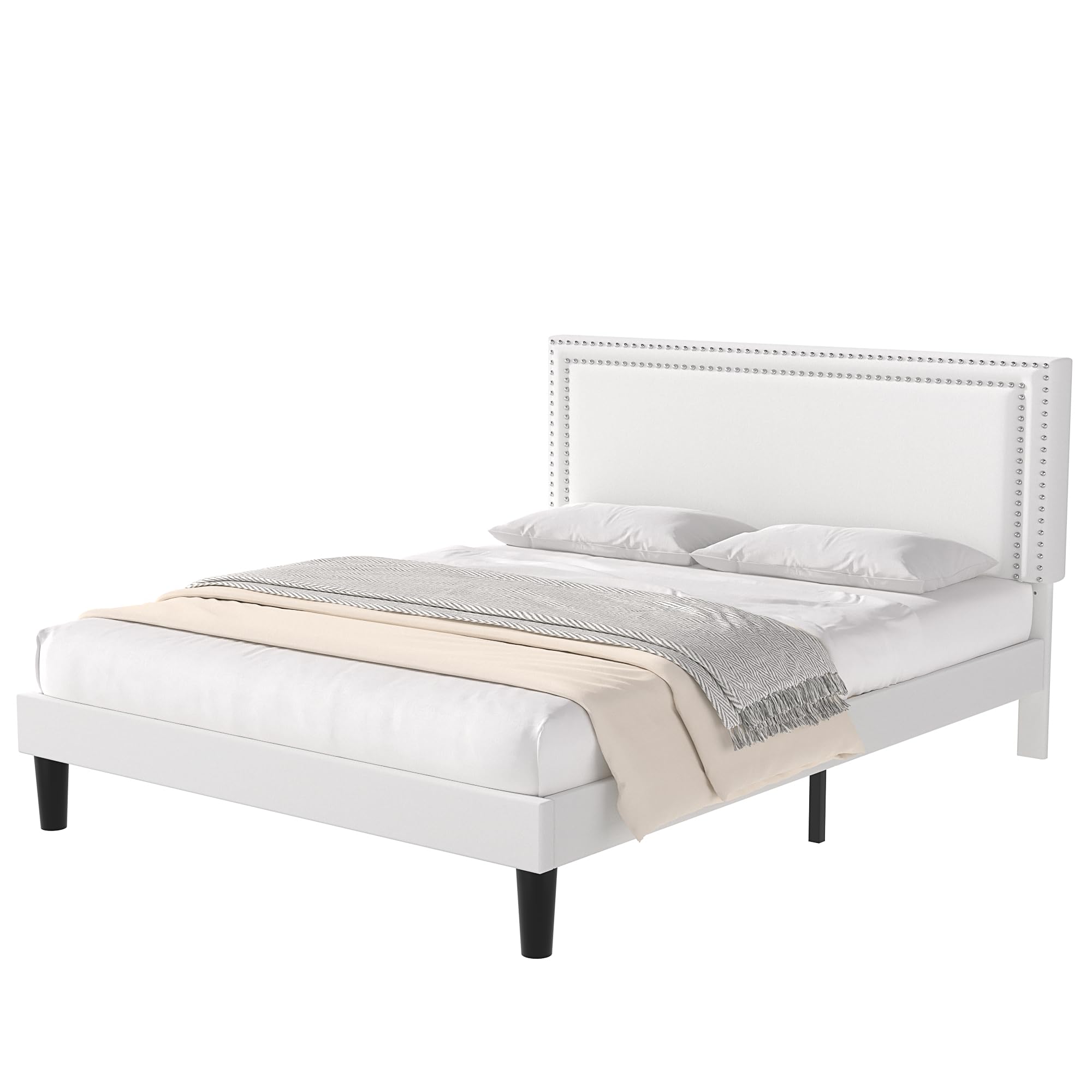 VECELO Full Size Platform Bed Frame with Height Adjustable Upholstered Headboard, Modern Mattress Foundation,Strong Wood Slat Support, No Box Spring Needed, Easy Assembly