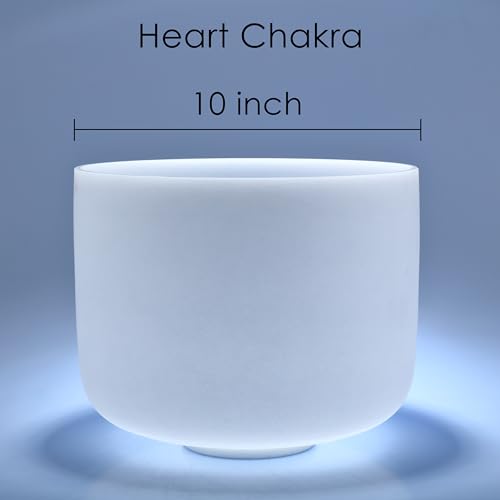 TOPFUND F Note Crystal Singing Bowl Heart Chakra 10 inch with Heavy Duty Carrying Case and Suede Mallet