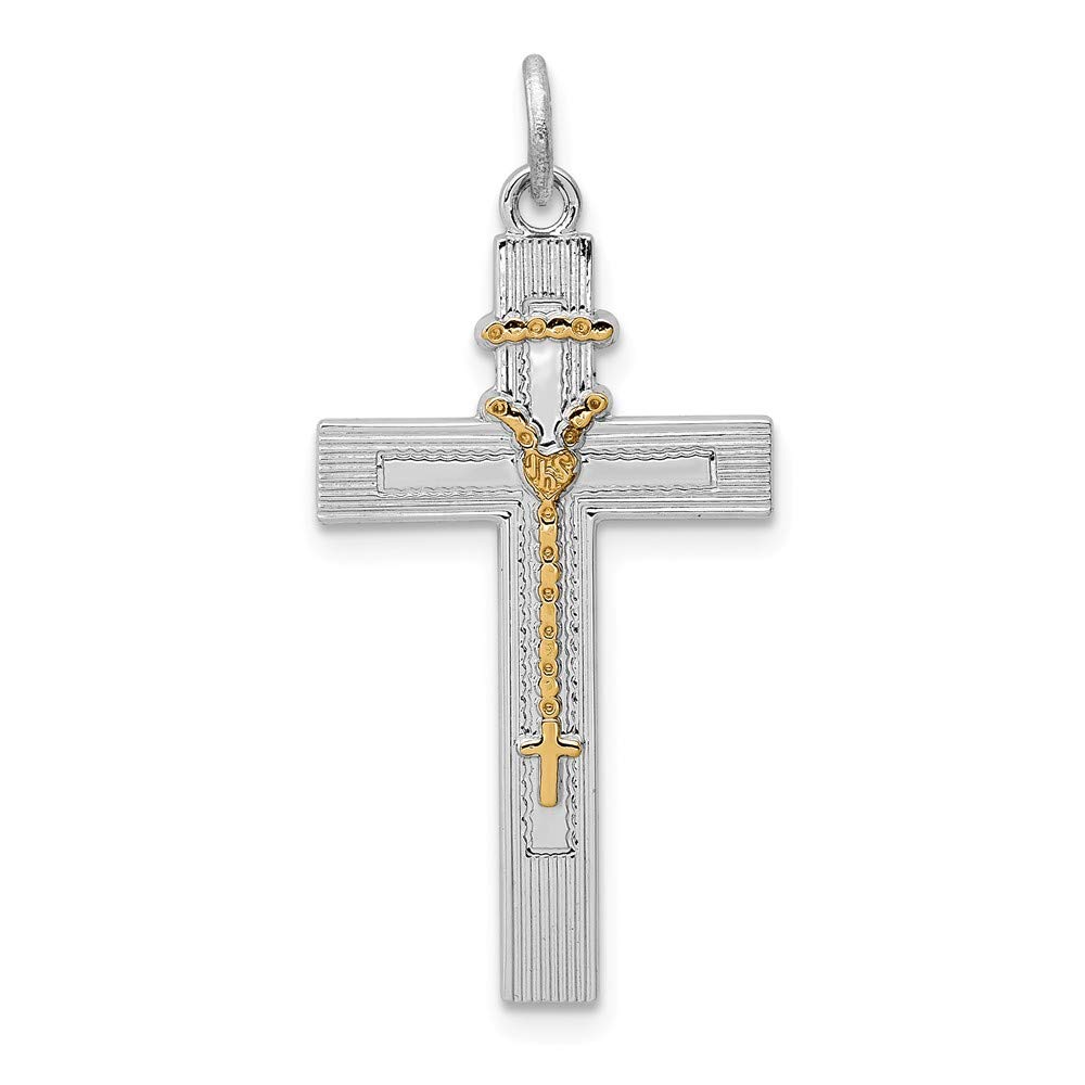 Solid 925 Sterling Silver & Vermeil Rosary Cross Pendant (30mm x 16mm)