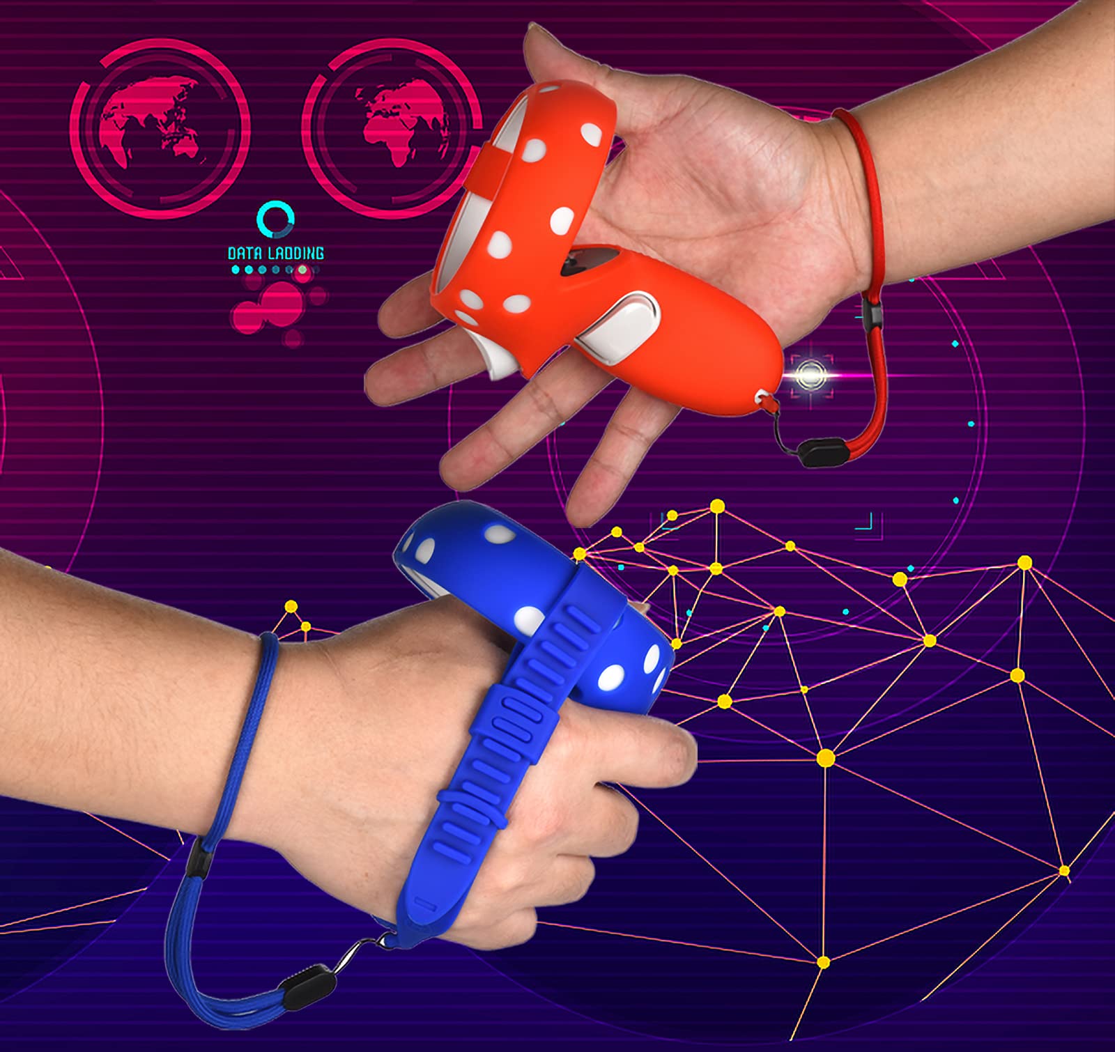 XIAOGE Silicone Controller Grip Cover for Oculus Quest 2 with Face Cover Combo, VR Headset Accessories Sweatproof Anti Collision (Blue Red White)
