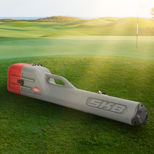 SKB Lightweight Hard Plastic Grey and Red Golf Travel Bag with Shoulder Strap, Sturdy and Ideal for Airline Travel, Can Carry up to 8 Golf Clubs