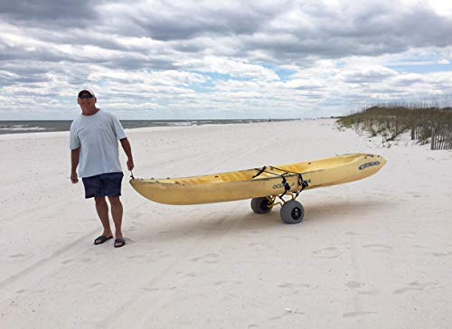 Suspenz Kayak Beach Cart Trailer, DLX Canoe Trolley with Balloon Wheels Sand Tires and Straps, Yellow, Flat Platform, 22-7044