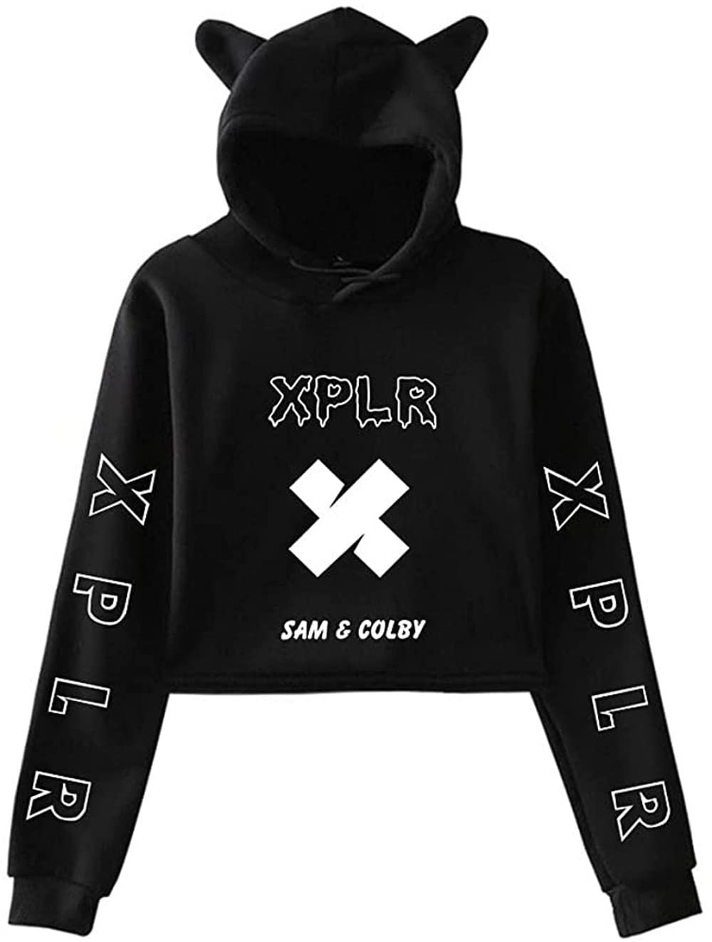 XPLR Merch Sam and Colby Hoodie Girls Cat Ear Pullover Womens Hooded Sweatshirt 90s Youthful Clothes (A34409-1,M)