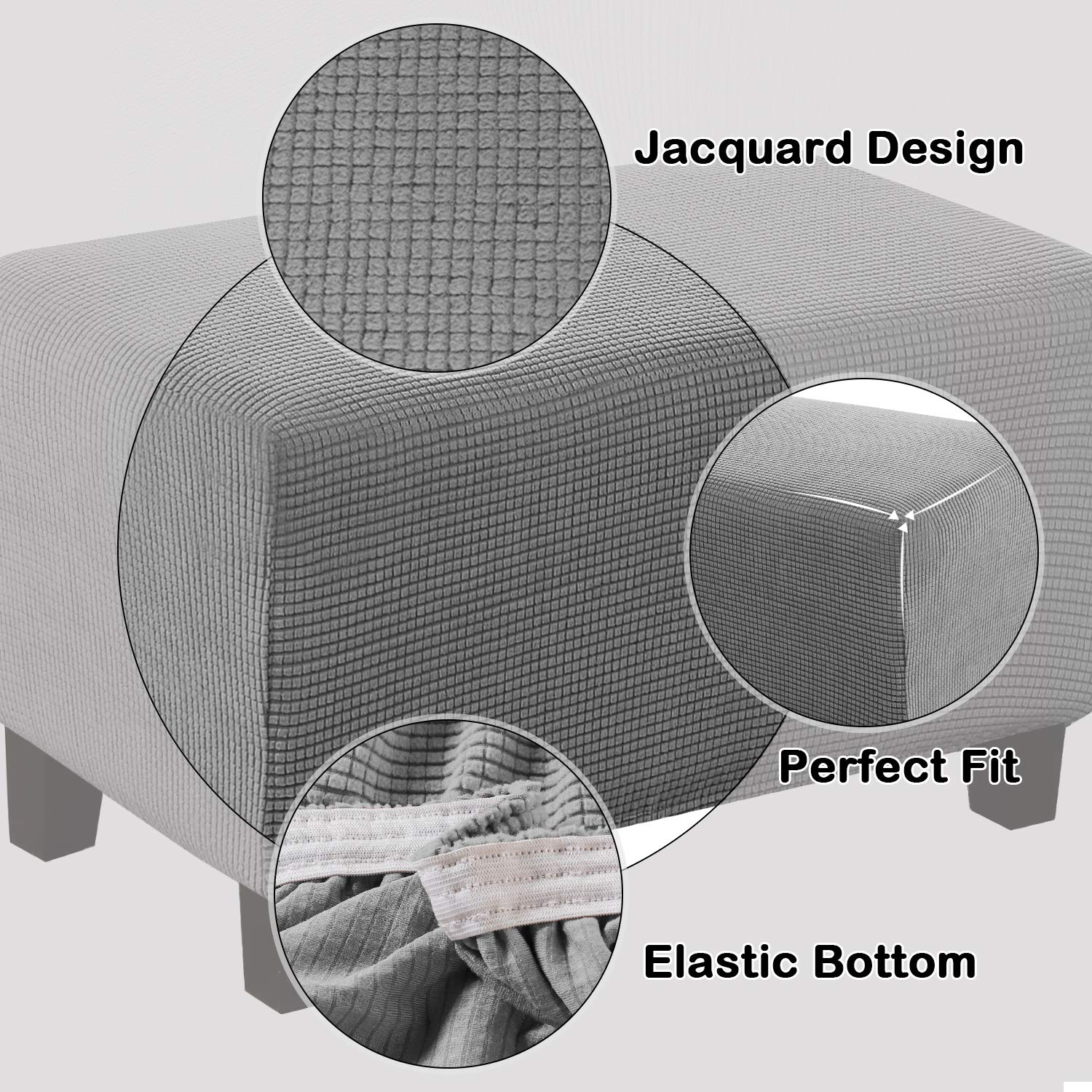 Turquoize Stretch Ottoman Cover Ottoman Slipcover Sofa Cover Footstool Protector Storage Ottoman Covers Furniture Protector Soft Rectangle slipcover with Elastic Bottom (X-Large, Dove)
