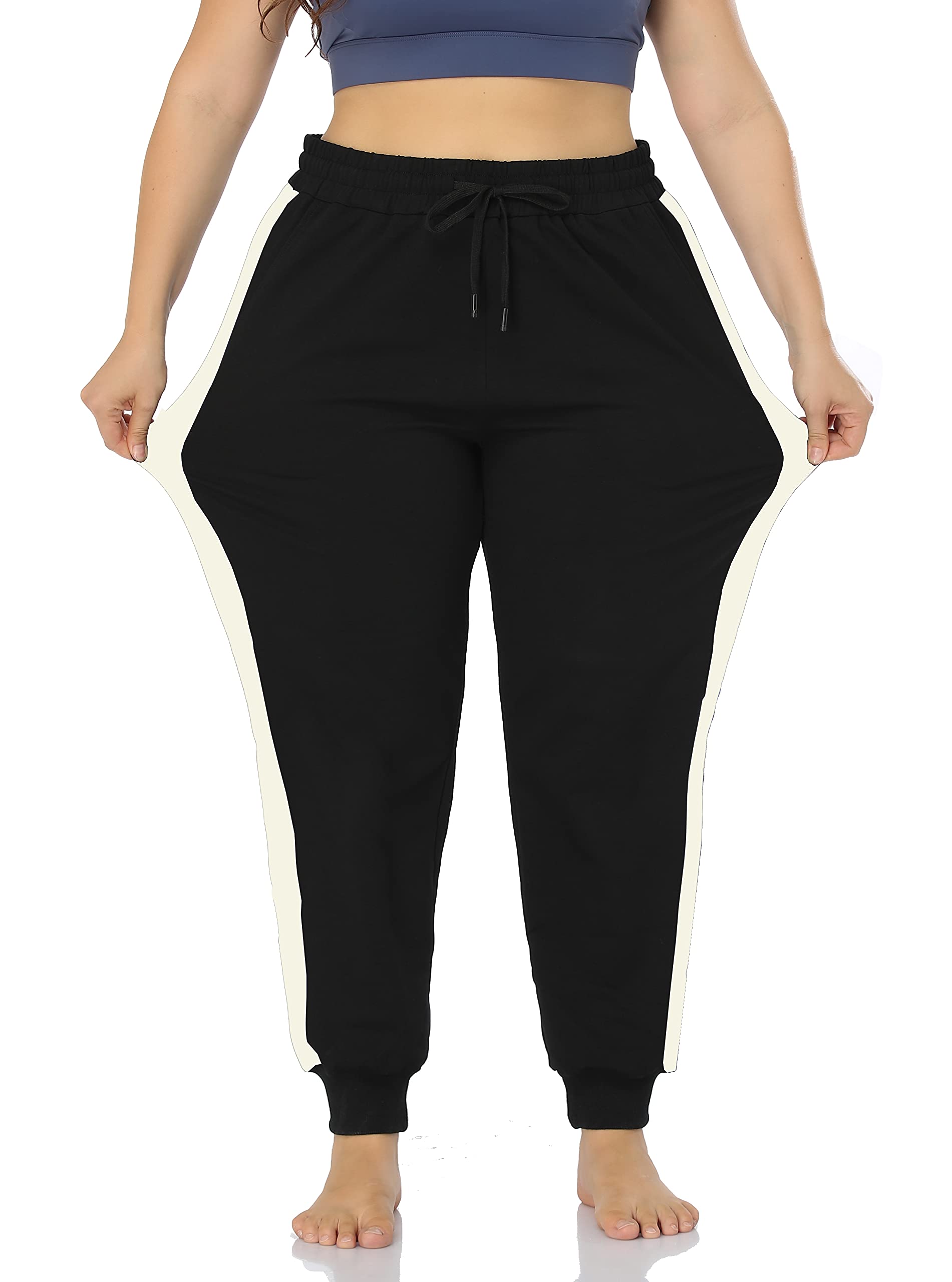 ZERDOCEAN Women's Plus Size Sweatpants Jogger Workout Pants Active Wear Casual Lounge Pants Drawstring with Pockets Black-White Stripe 5X