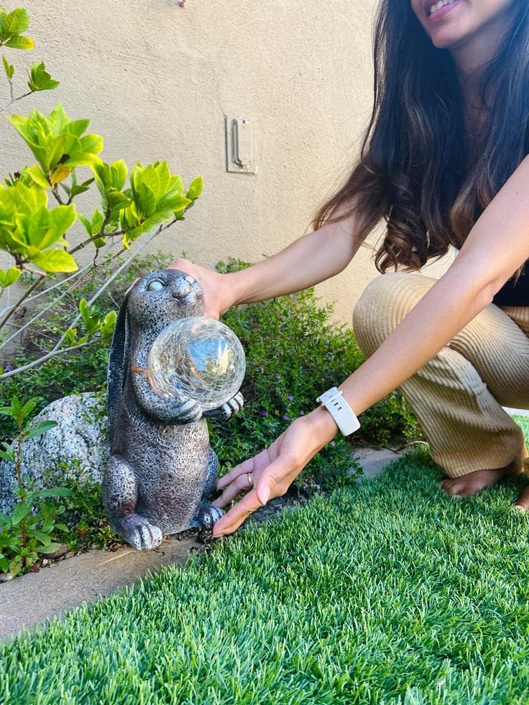 VP Home Mystical Rabbit Solar Powered Outdoor Decor Garden Light with Flickering LED Crackled Glass Globe Great Addition for Your Garden Solar Powered Light Garden Decorations Gifts