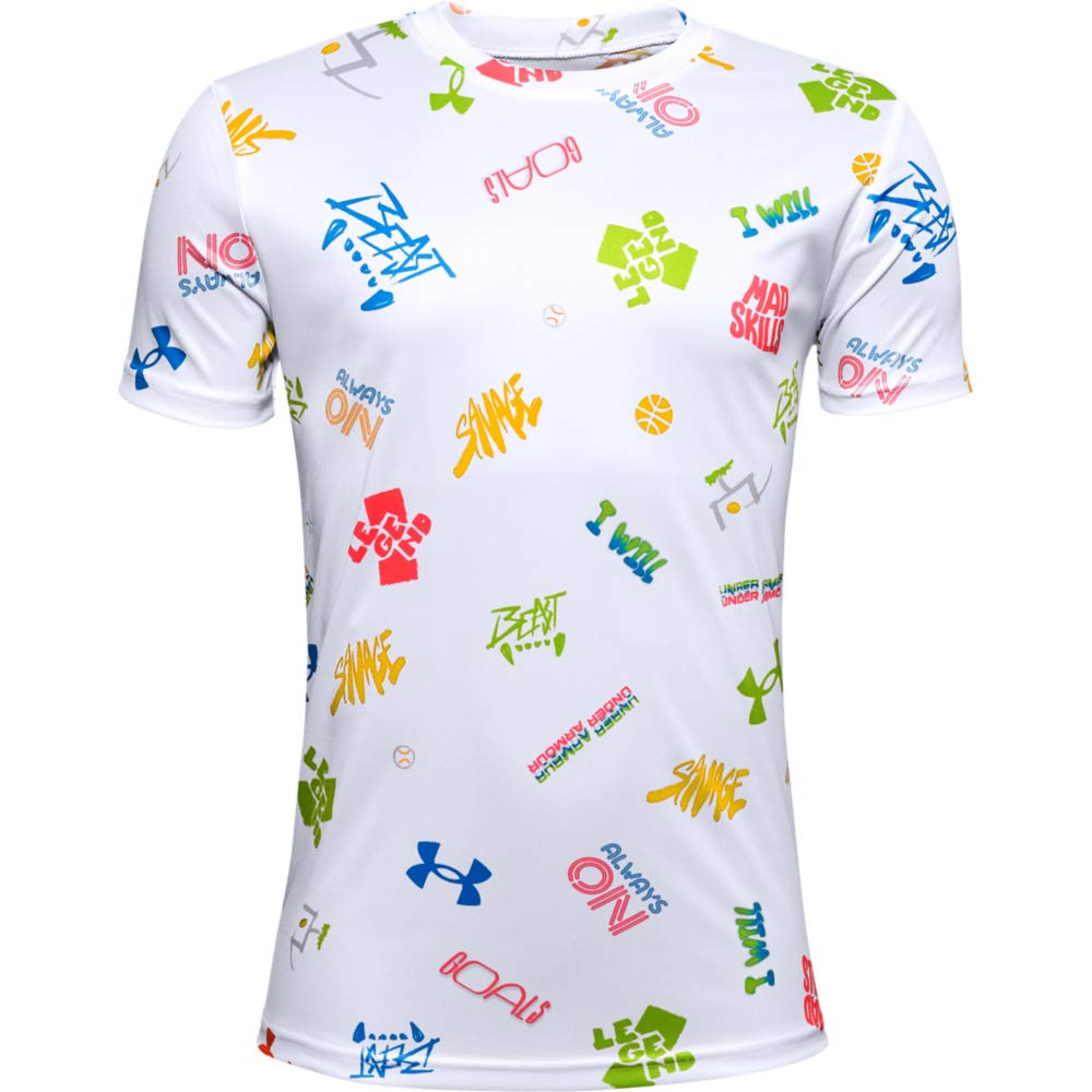 Under Armour Tech Verbiage Short Sleeve, White (100)/Beta, Youth Medium