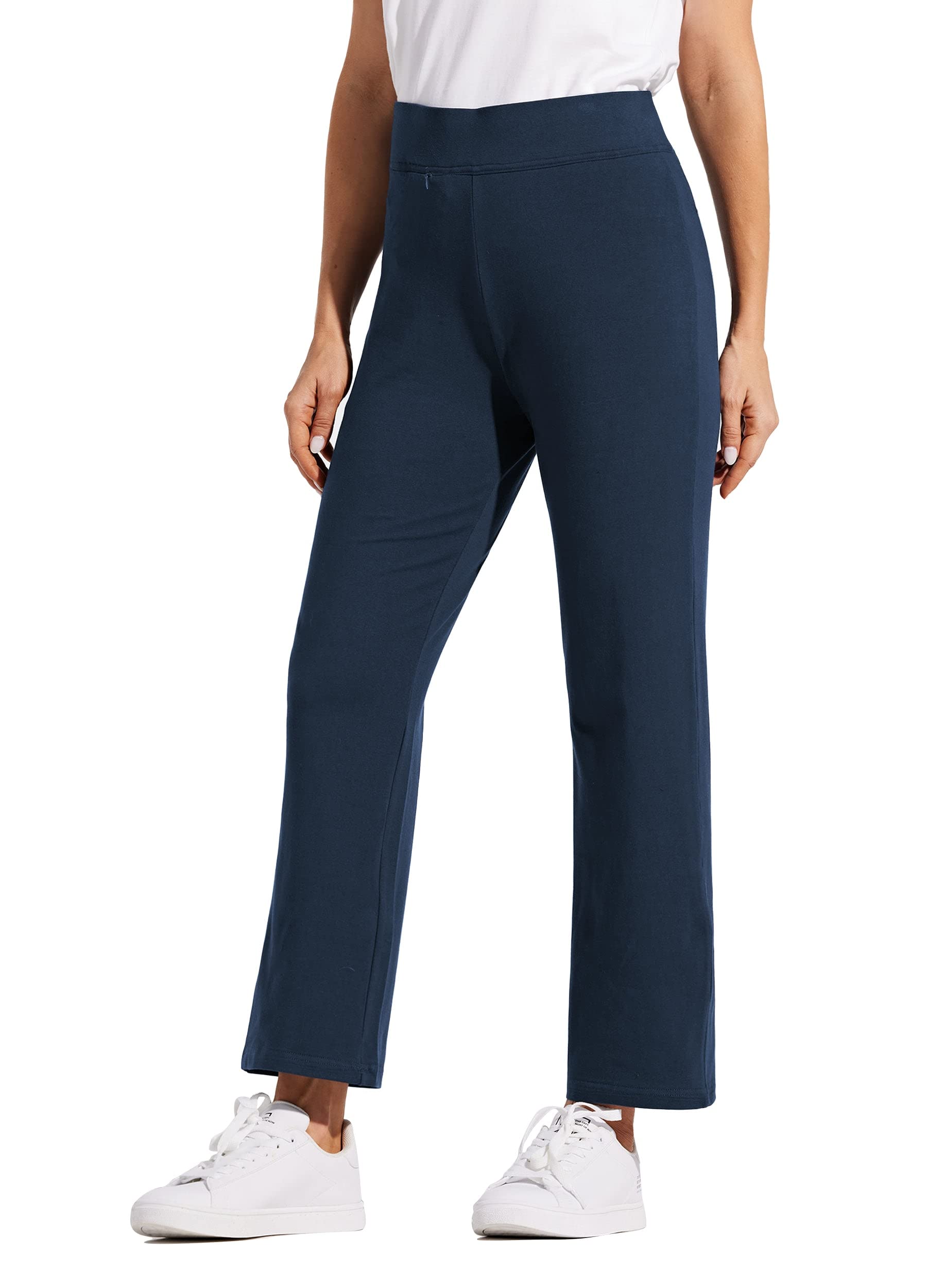 Willit Women's Cotton Sweatpants Exercise Athletic Pants Yoga Lounge Open Bottom Pants with Pockets 28" Navy Blue S