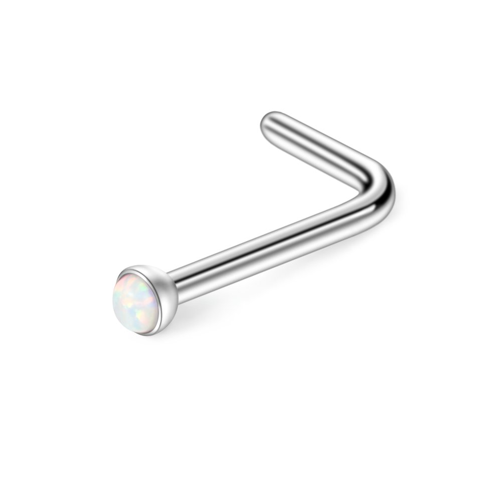 Ruifan 4PCS 18G 316L Surgical Steel 1.5mm Jeweled Mix Color Opal Nose L Shaped Studs Rings Pin Piercing Jewelry