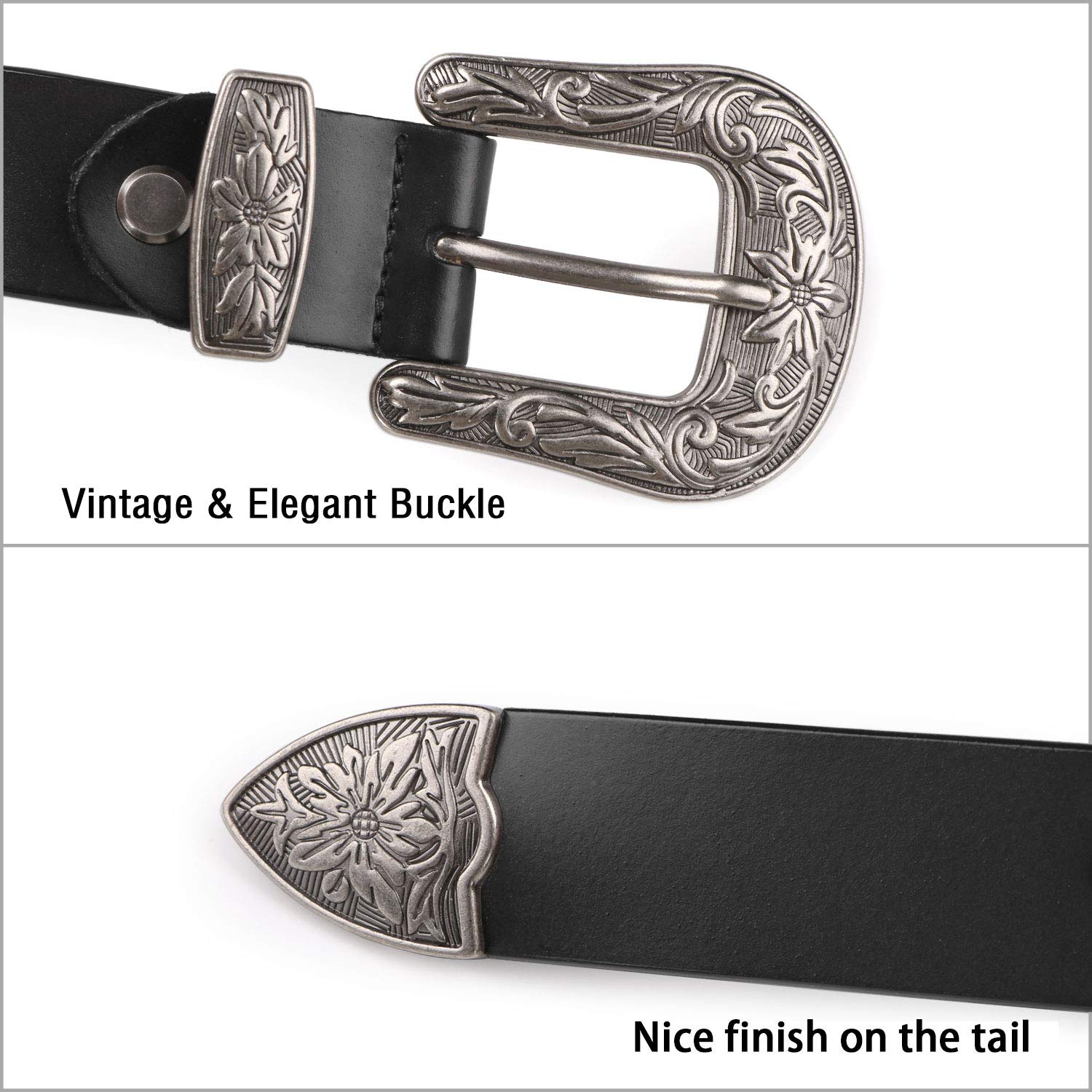 SUOSDEY Western Designer Belts for Women, Women's Black Leather Belts for Jeans