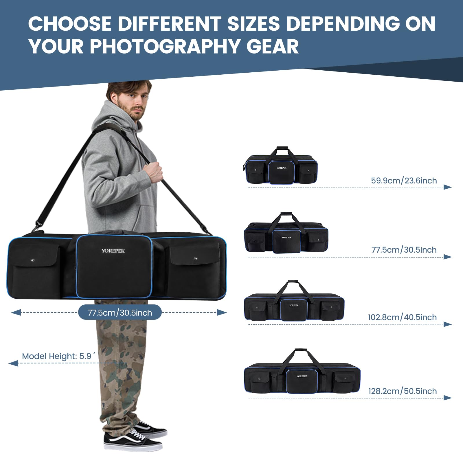 YOREPEK Tripod Carrying Case Bag 50.5", Durable Light Stand Bag with 2 Removable Padding, Photo Studio Equipment Case for Tripods, Monopods, Speaker Stands, Umbrellas, Gear, Mic Stand, Tent Pole