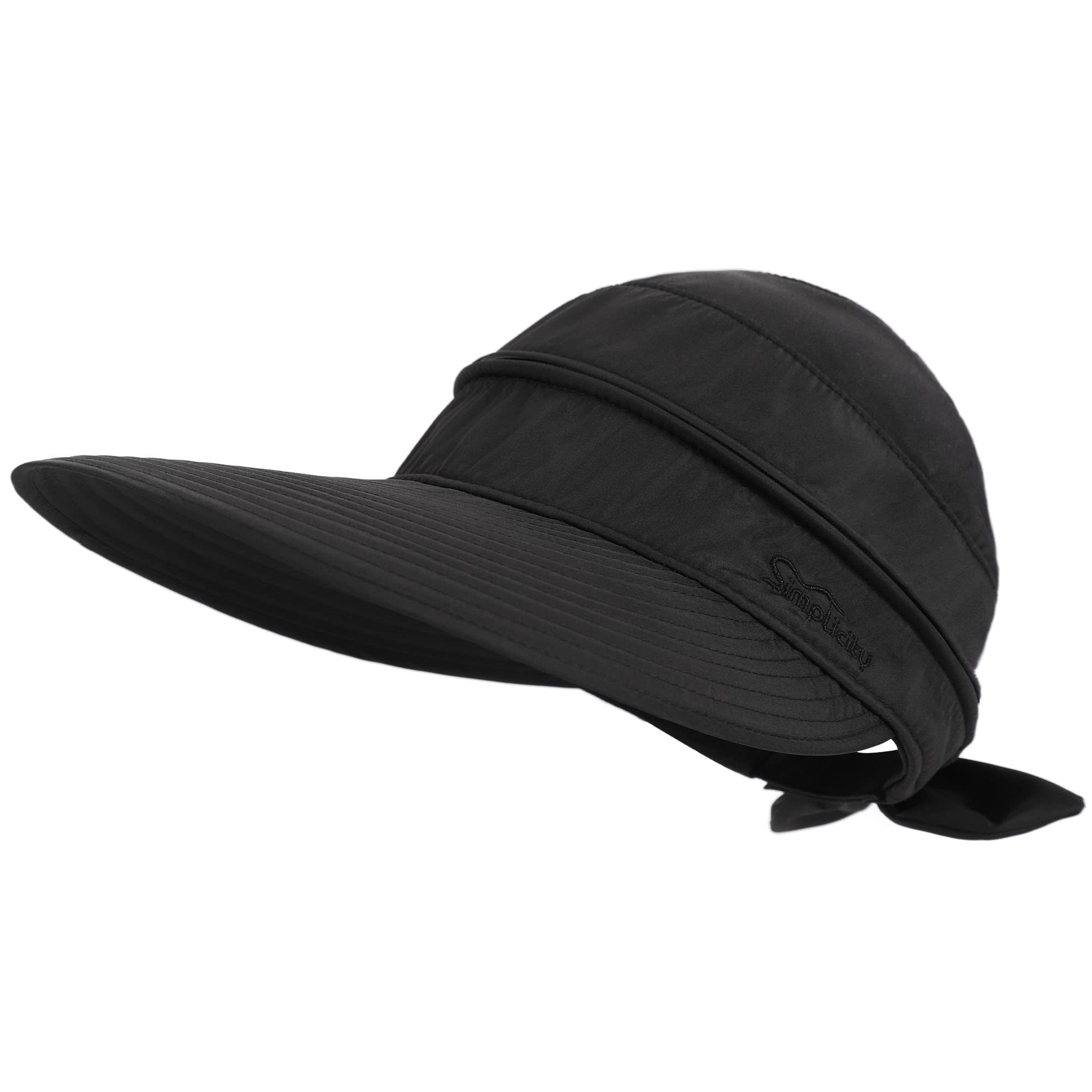 Simplicity Women's Sun Hats Sun Visor Hats Women Large Brim Summer UV Protection Beach Cap Womens Visor Ponytail Hat Blue