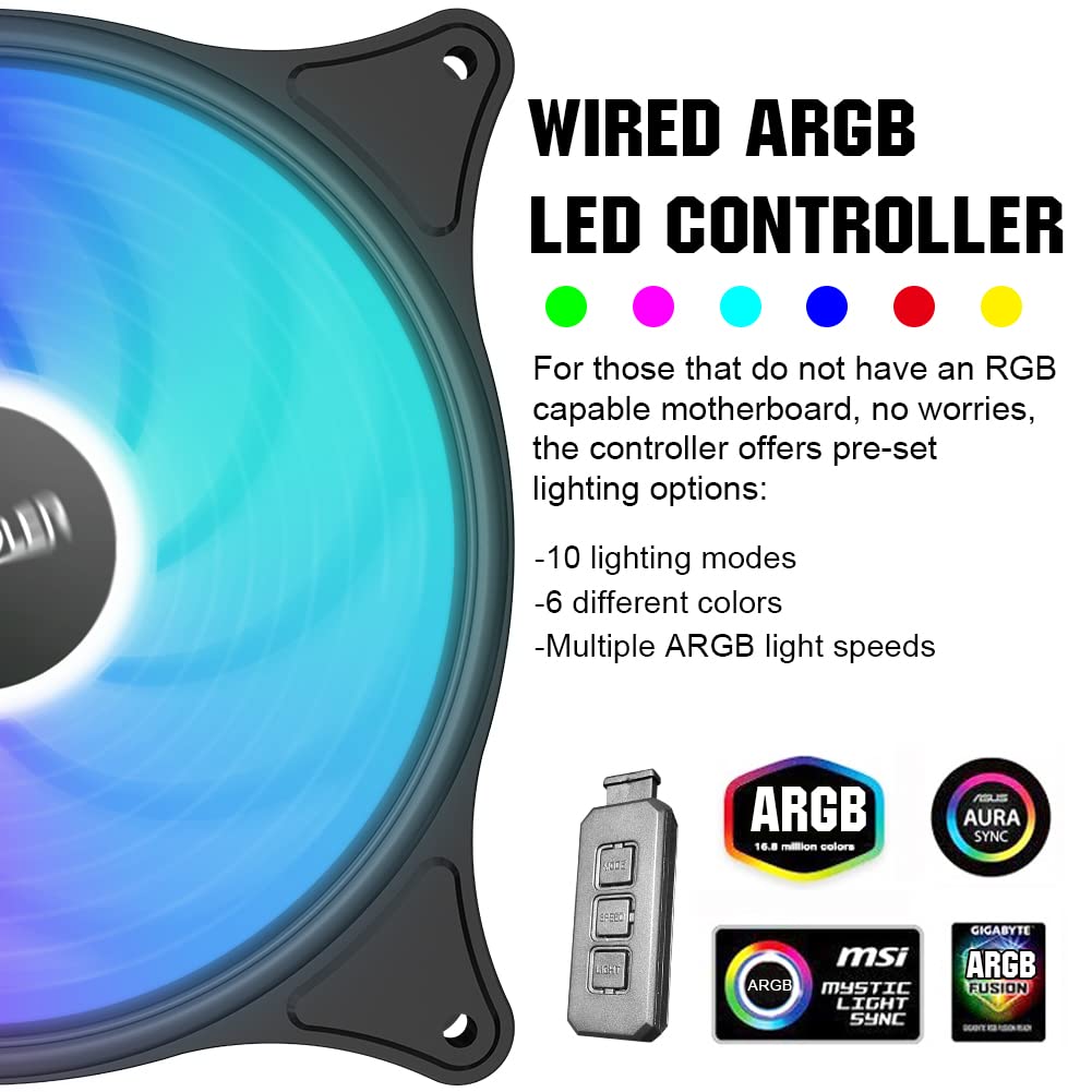 PCCOOLER 120mm Case Fan Dawn Series, 3M120HALO LED RGB Silent Fans - Advanced Lighting Customizations with 7 Colors&10 Lighting Modes - PWM High Performance Cooling Fan for PC Case Computer Fan