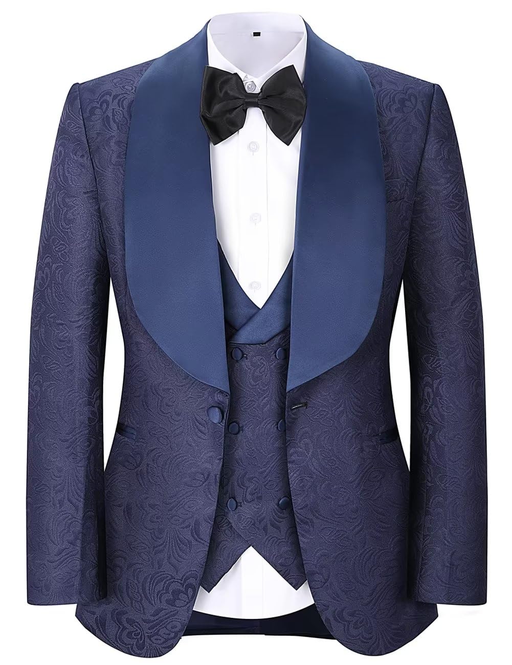 Tuxedo for Men Slim Fit 3 Piece Suit with Bow Tie Shawl Lapel Jacquard Floral Tuxedo Suits for Man Burgundy Size L