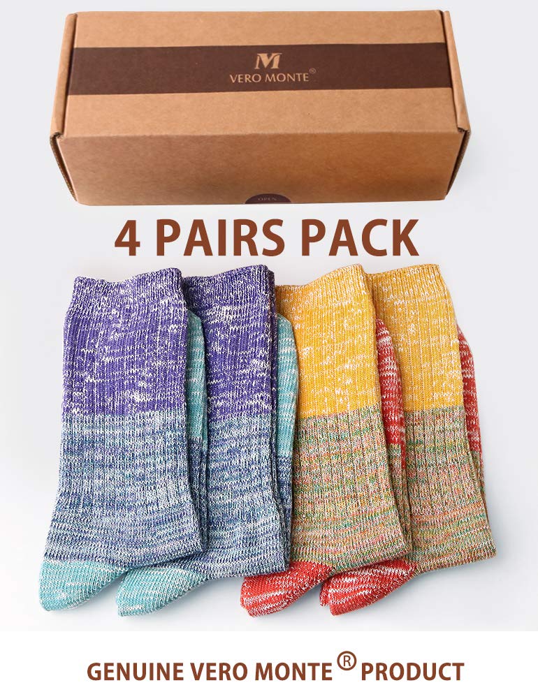 VERO MONTE 4Pairs Cotton Socks for Women -Womens Slouch Socks Cotton Crew(7-9.5)