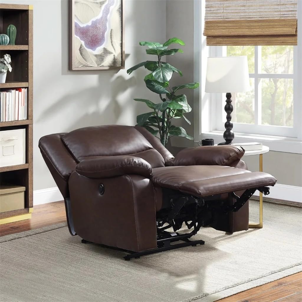 Sofas Push-Button Power Recliner with Deep Body Cushions Living Room Chairs Brown Faux Leather Upholstery Sofa Furniture