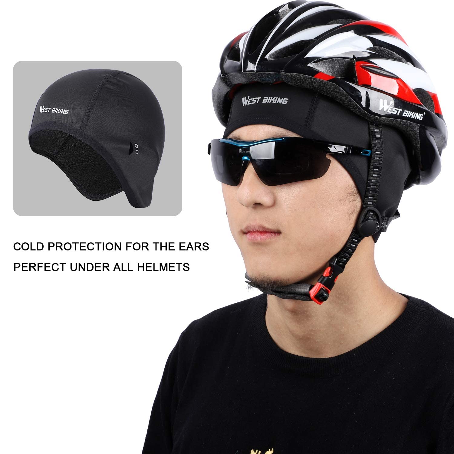 Skull Cap Beanie Helmet Liner for Men Women, Moisture Wicking Cycling Cap Full Cover Ears Hard Hat Liner Winter Cycling Cap